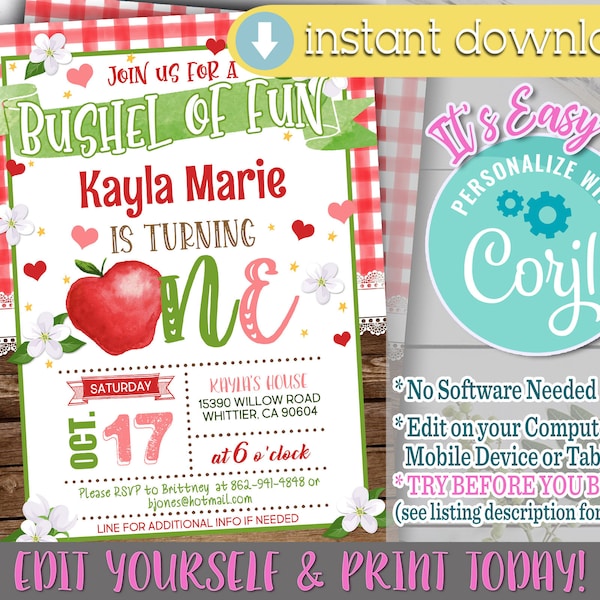 Apple Birthday Invitations - Etsy