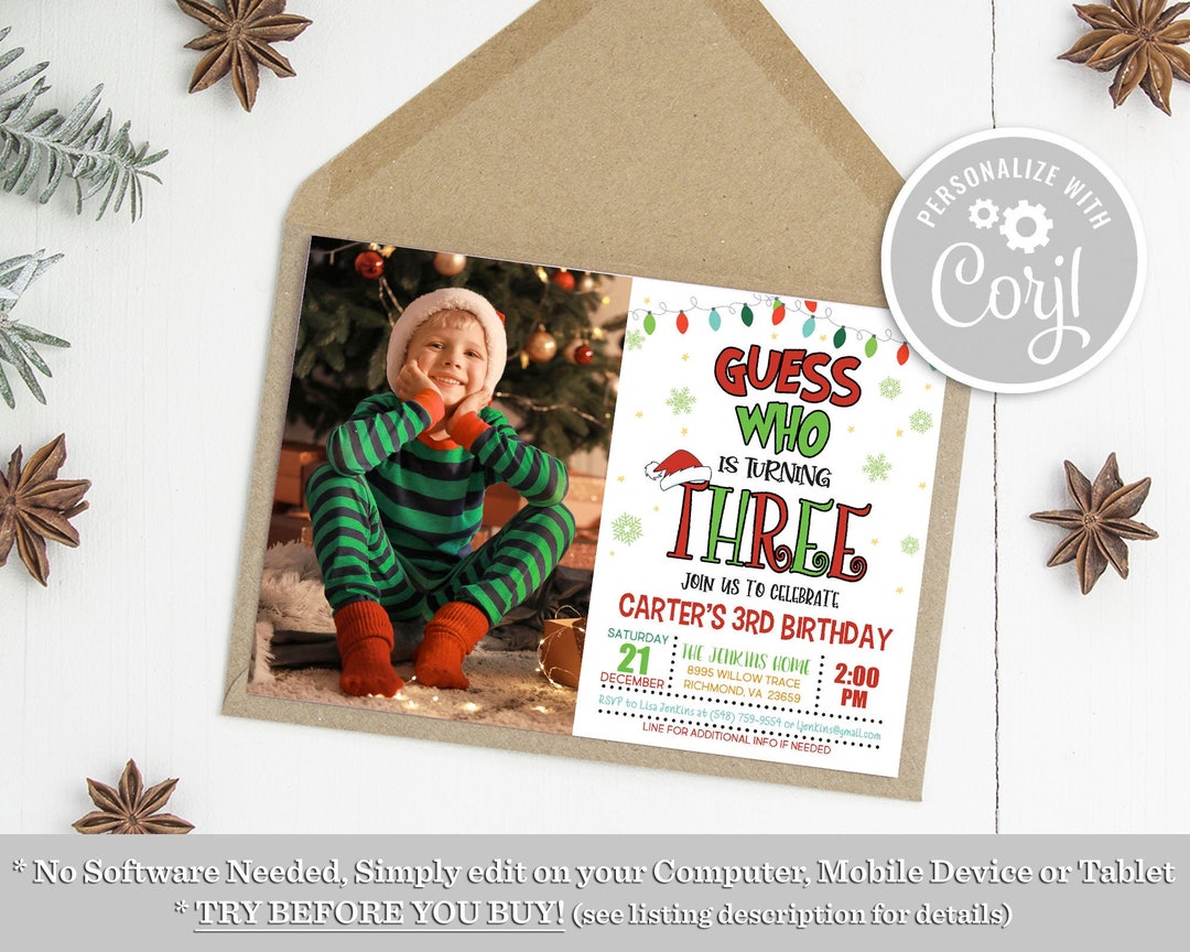 Guess Who is Turning Three 3rd Birthday Invitation, Editable Printable ...
