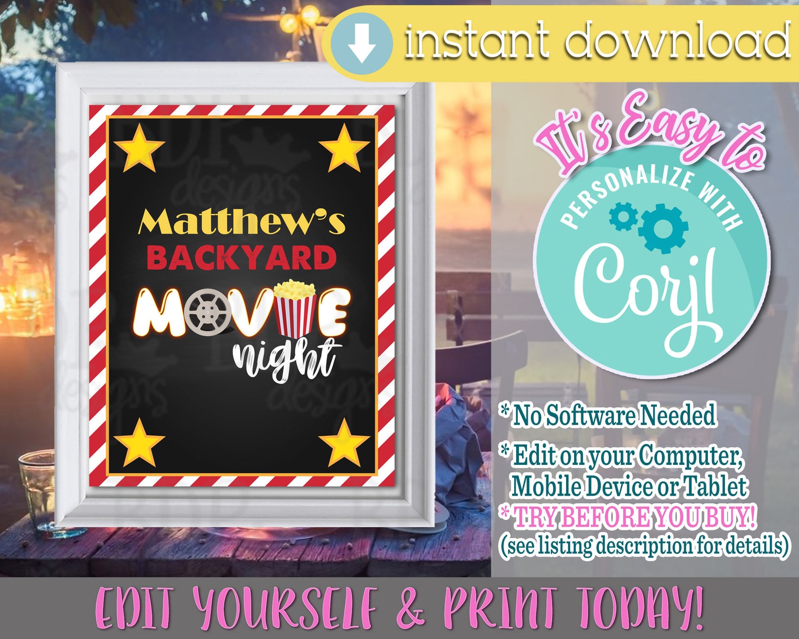 Backyard Movie Night Sign Movie Night Decoration Movie Night | Etsy