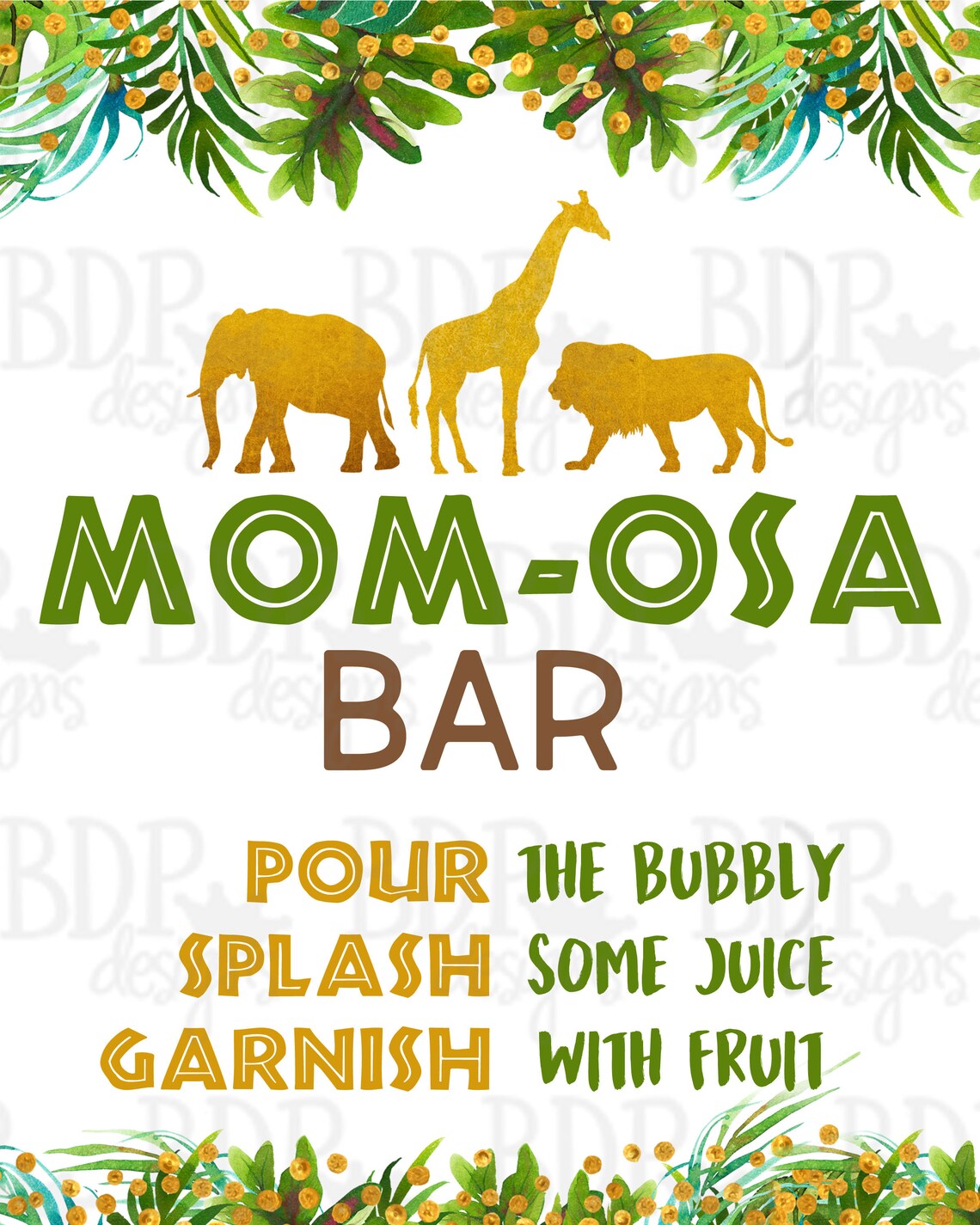 Momosa Bar Sign Mom osa Bar Sign Gold Safari Animals Mimosa | Etsy