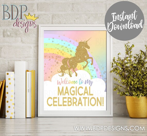 Unicorn Welcome Sign, Welcome to My Magical Celebration, INSTANT ...