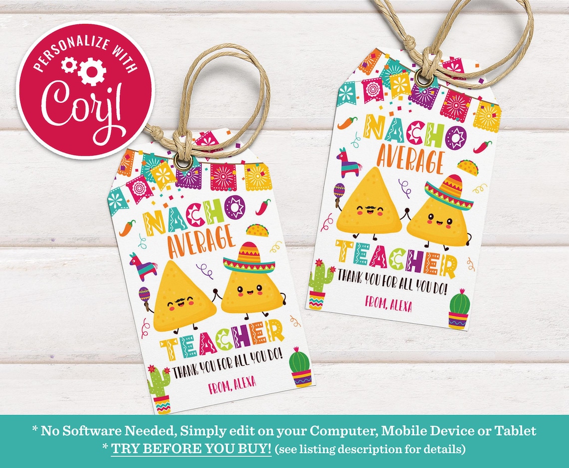 Editable Nacho Average Teacher Appreciation Gift Tag Mexican Themed ...
