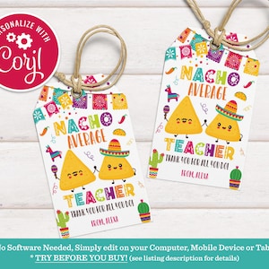 Editable Nacho Average Teacher Appreciation Gift Tag Mexican Themed ...