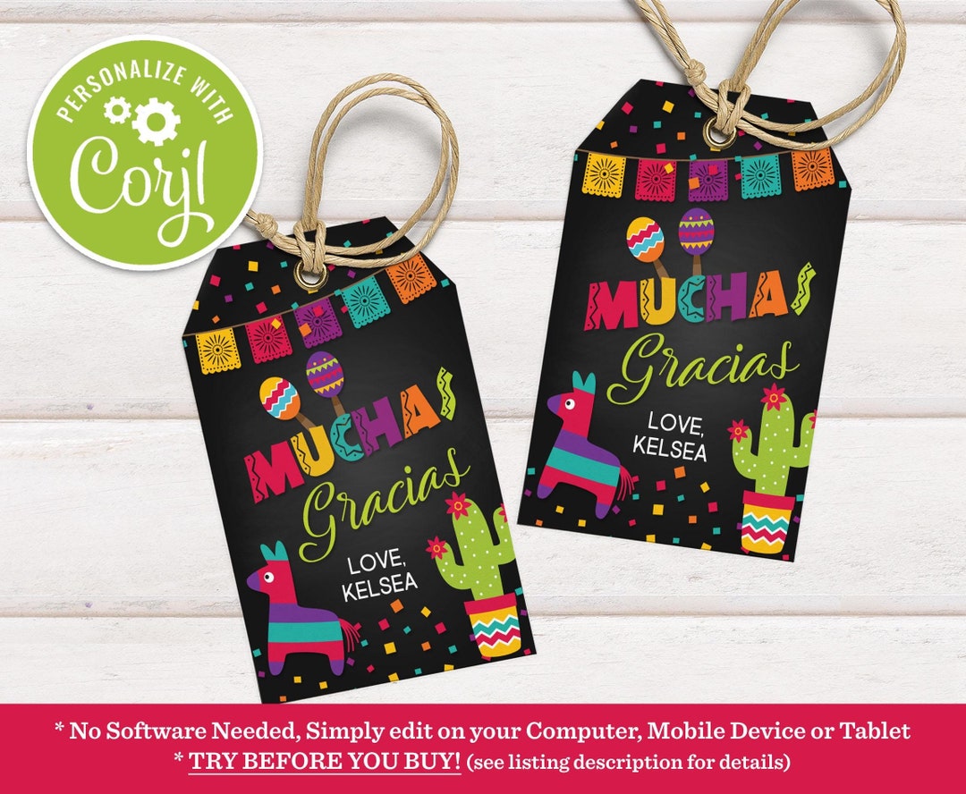 Fiesta Thank You Tag: Editable Mexican Party Favor (digital Download ...