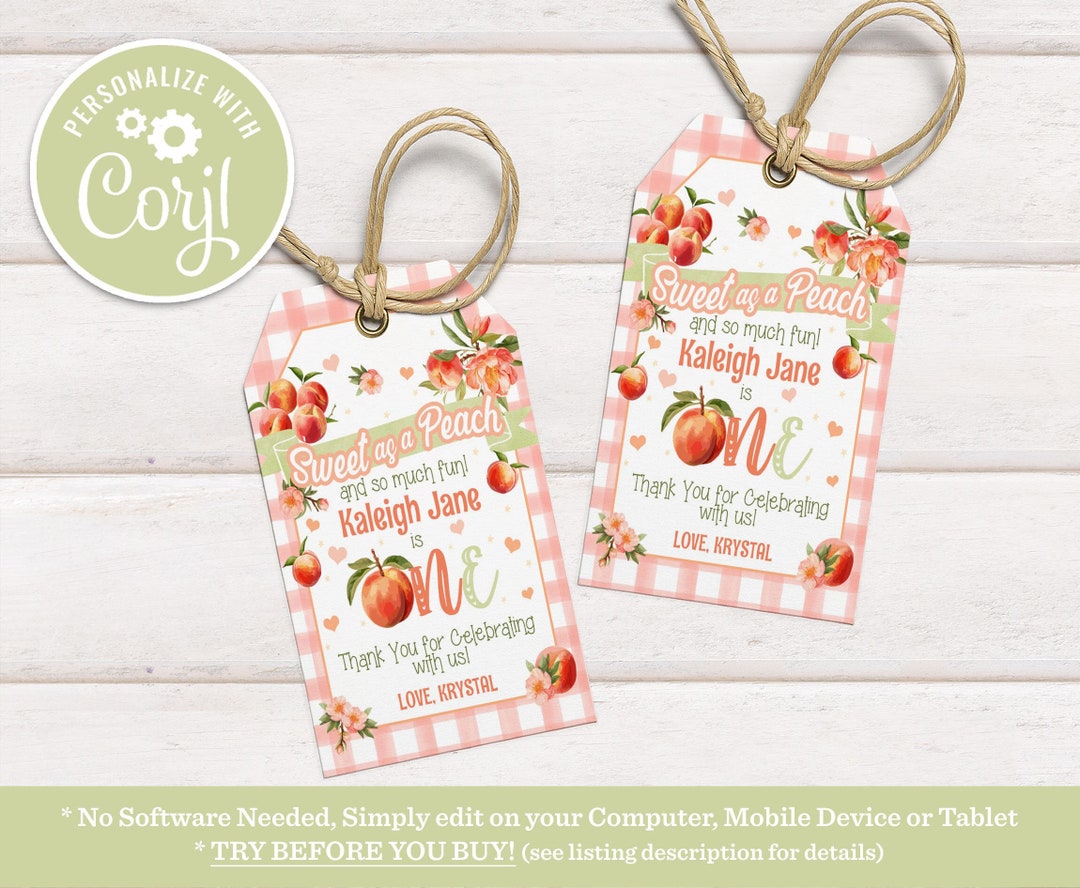 Editable Sweet as a Peach Favor Tags Peach 1st First Birthday Thank You ...