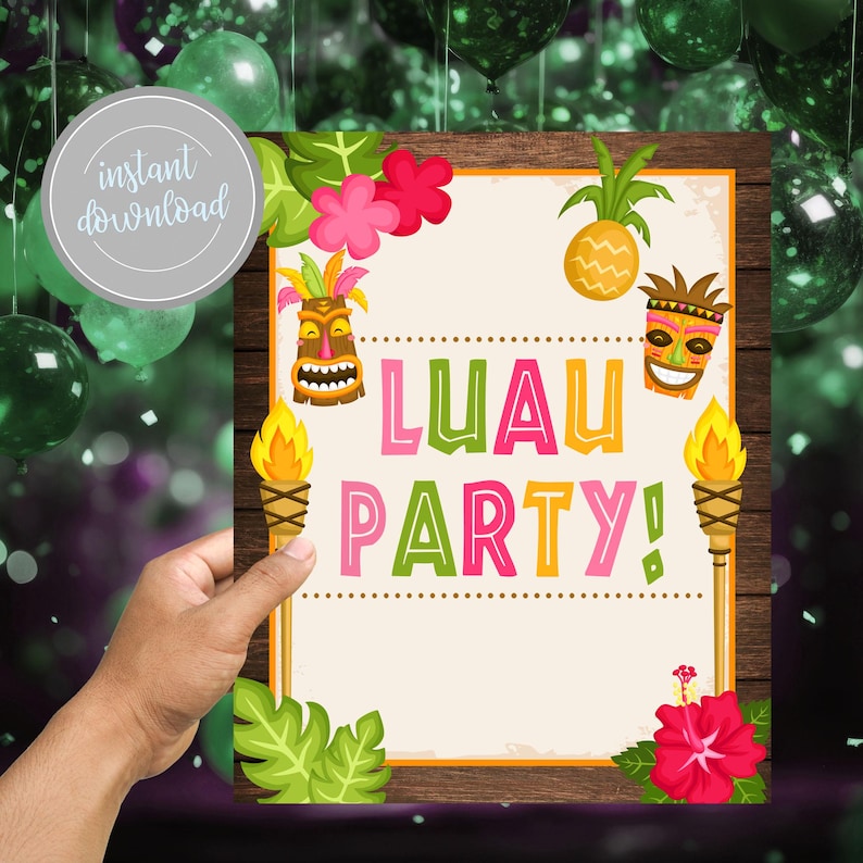 Luau Party Sign: Tropical Tiki Theme Decor (digital Download) - Etsy