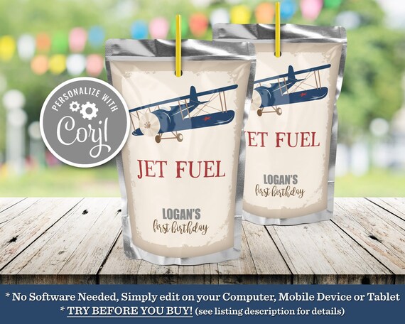 Editable Airplane Capri Sun Labels Juice Pouch Labels Vintage Airplane ...