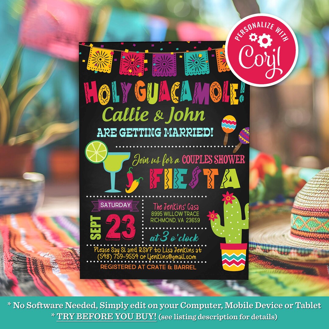 Fiesta Couples Shower Invitation, Engagement Bridal Mexican Cactus Holy ...