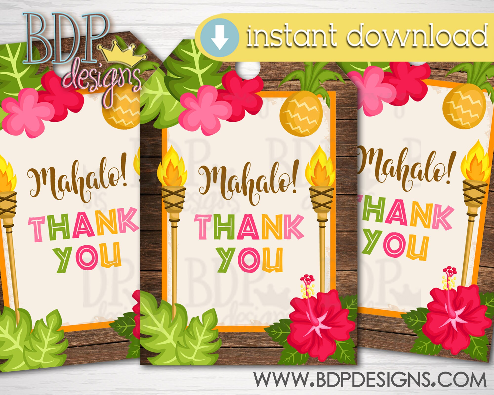 Luau Thank you Tag Mahalo Thank You Tag Mahalo Gift Tags | Etsy