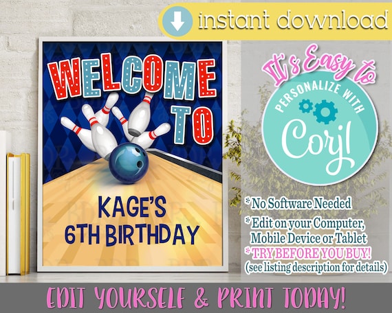 Bowling Party Welcome Sign, Bowling Birthday Party, Bowling Party ...