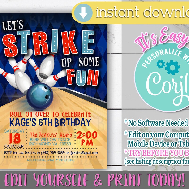 Bowling Invitations - Etsy