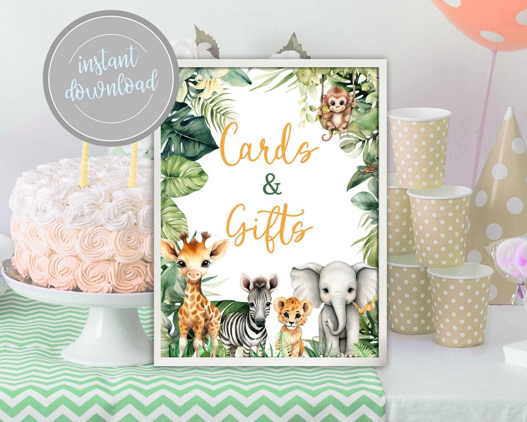 Safari Animals Cards & Gifts Sign: Jungle Party Decor (digital Download ...