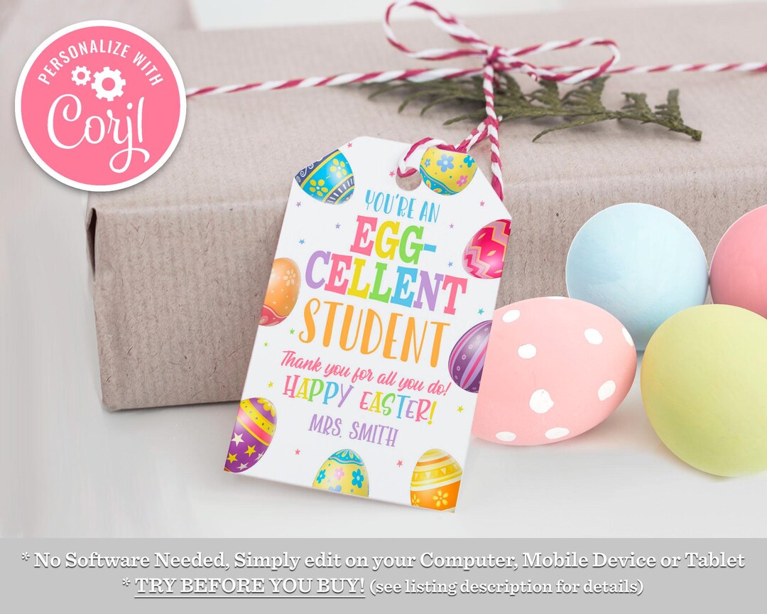You Are Eggcellent Student Appreciation Tag Thank You Tag Easter Basket ...