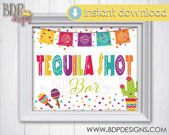 Tequila Shot Bar Sign, Fiesta Party Signs, Fiesta Sign Printable ...