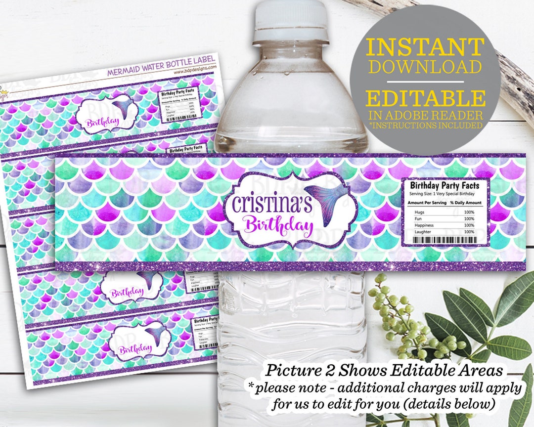 Mermaid Water Bottle Labels, Editable INSTANT Download, Mermaid ...