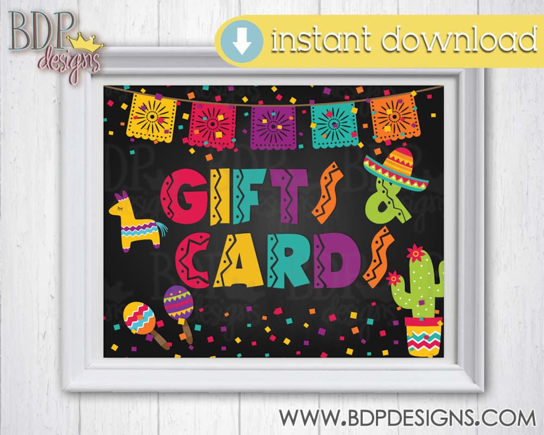 Fiesta Cards and Gifts Sign: Mexican Theme Party Decor (digital ...