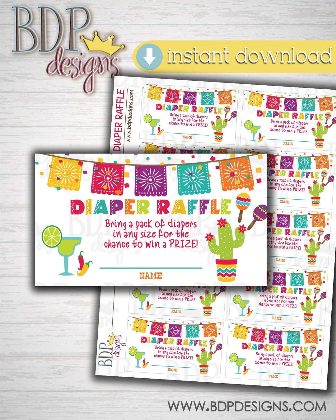 FIESTA Diaper Raffle Cards, INSTANT DOWNLOAD, Fiesta Baby Shower, Cinco ...