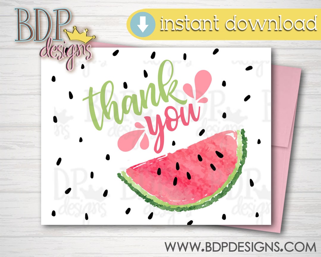 Watermelon Thank You Card One in a Melon Pink Watermelon Theme Flat ...