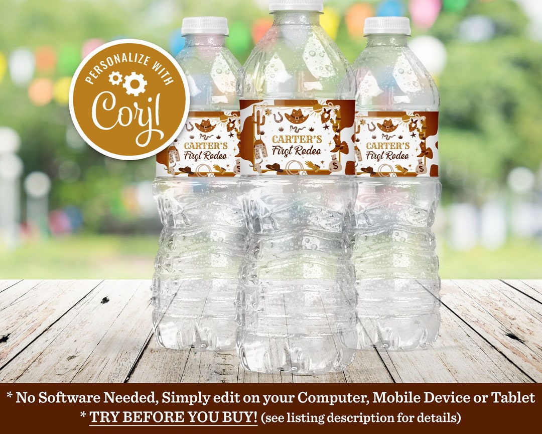 Editable My First Rodeo Water Bottle Cowboy Bottle Labels Template Wild ...