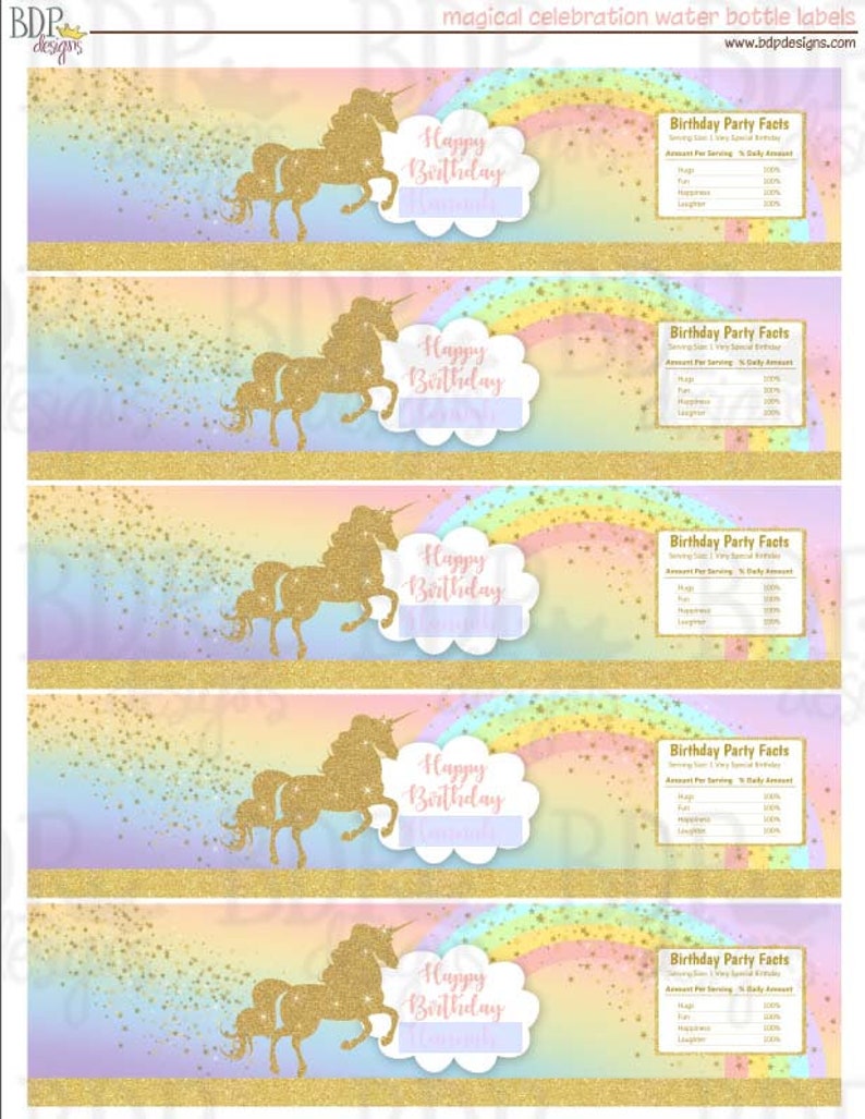 Unicorn Water Bottle Labels Over the Rainbow Editable - Etsy