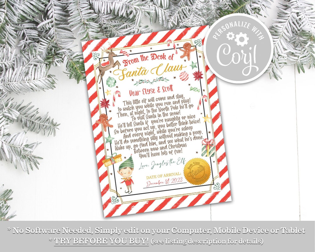 Editable First Time Elf Arrival Letter Return Letter Christmas Boy Elf ...