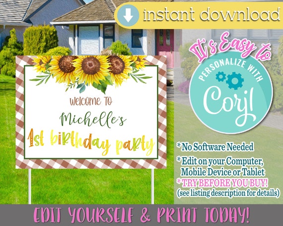 Sunflower Yard Sign, Sunflower First Birthday Sign, Sunflower Birthday ...