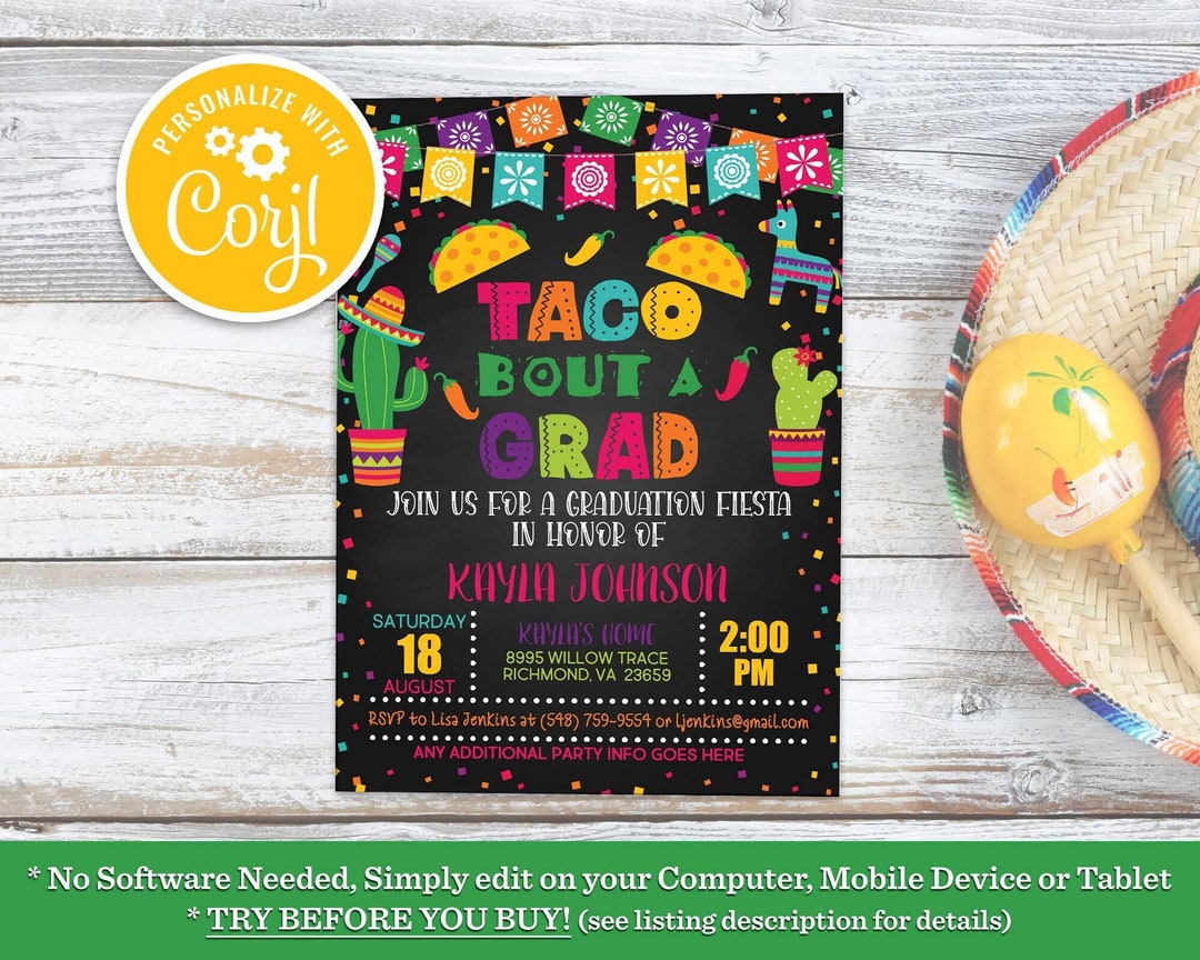 Taco Bout a Grad, Fiesta Graduation Invitation, Fiesta Grad Party ...
