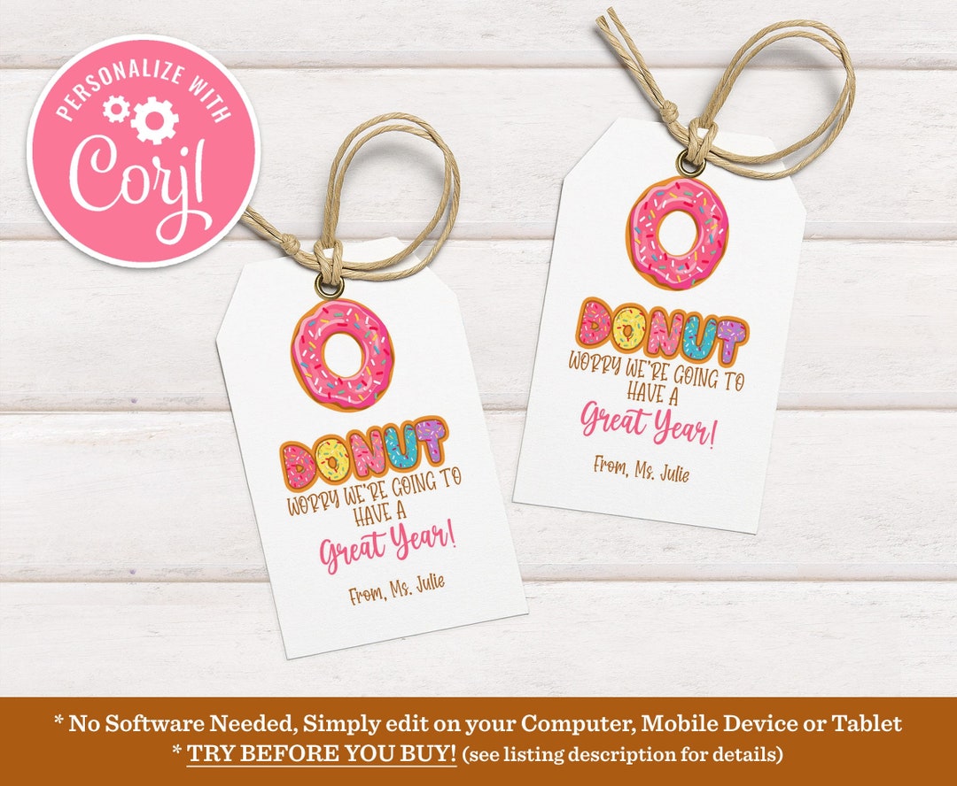 Editable Rainbow Donut Back to School Tag Donut Worry Gift Tag First ...