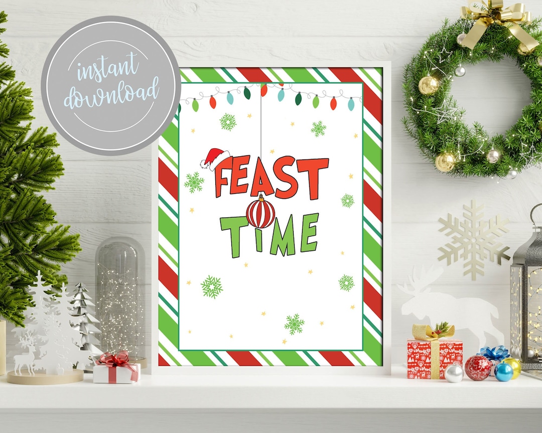 Feast Time Christmas Holiday Theme Winter Ornament Birthday Party Decor ...