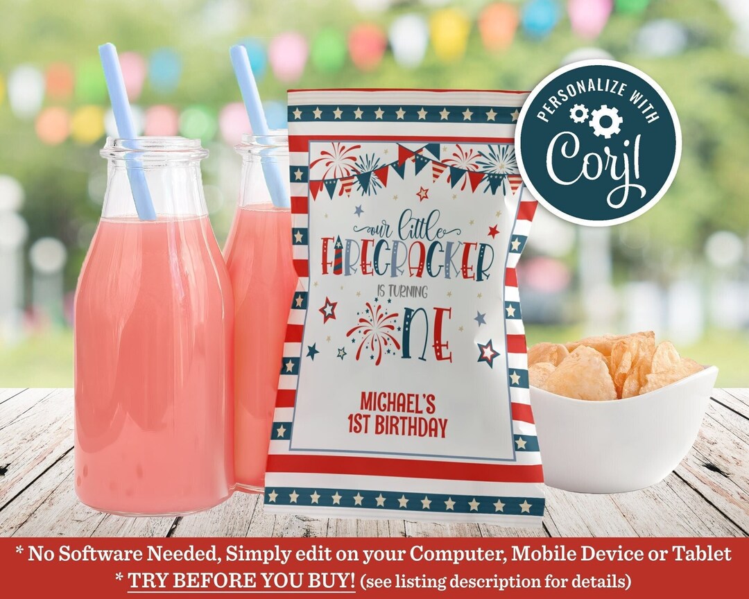 Our Little Firecracker Chip Bag Editable 4th of July 1st Birthday Red ...
