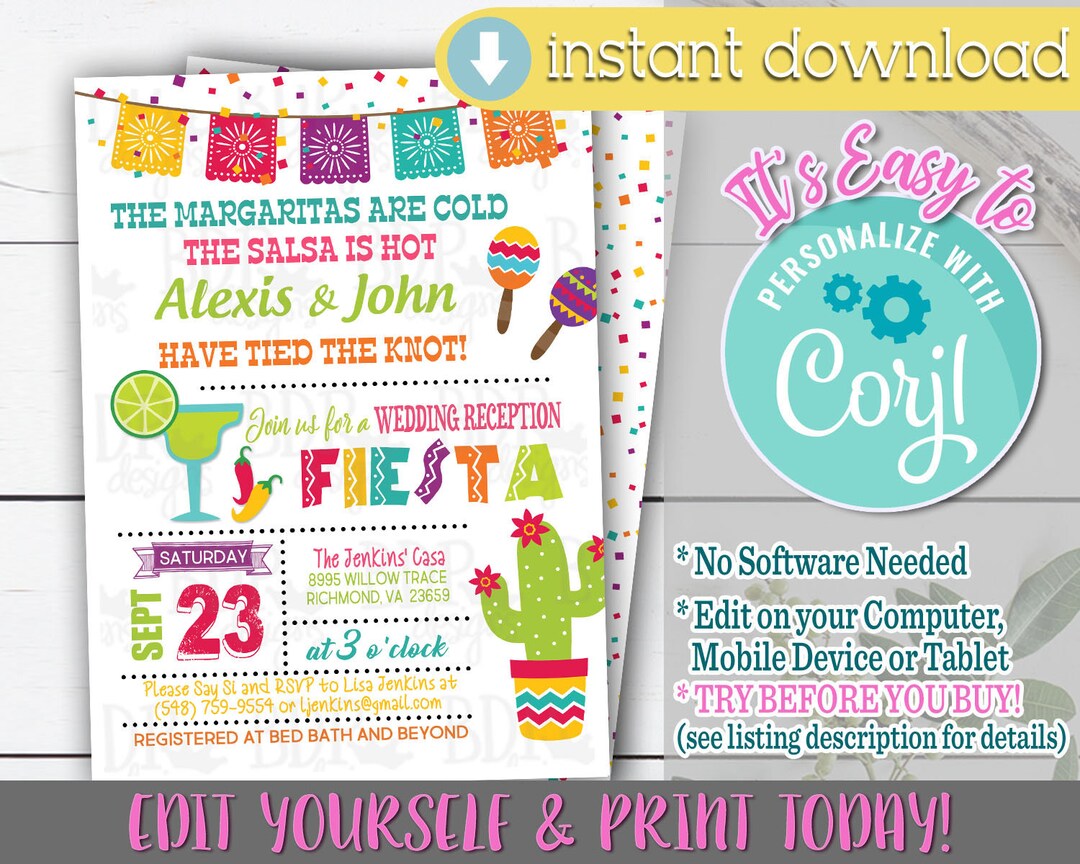 Fiesta Wedding Reception Invitation Template (digital Download) - Etsy