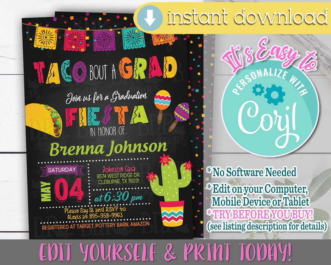 Taco Bout a Grad, Fiesta Graduation Invitation, Fiesta Grad Party ...
