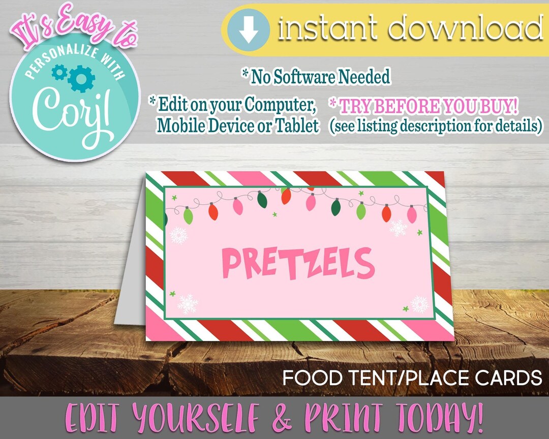 Christmas Food Label Tent Card, Christmas Buffet Cards Birthday Baby ...