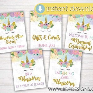 Unicorn Party Signs, Unicorn Printables, INSTANT DOWNLOAD, Unicorn ...