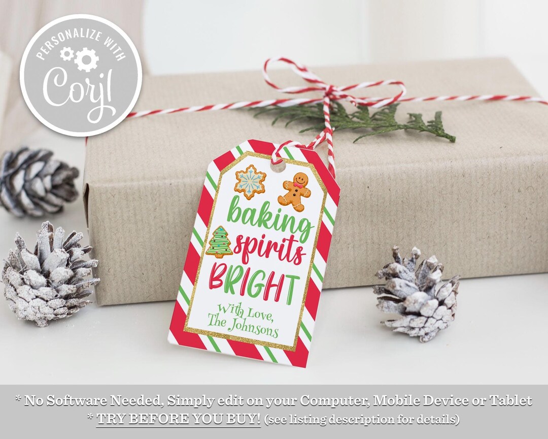 Baking Spirits Bright Tag, Baking Spirits Bright, Christmas Baking Gift ...