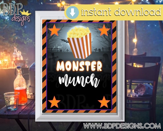 Monster Munch Sign, Spooky Movie Night Decoration, Halloween Movie ...