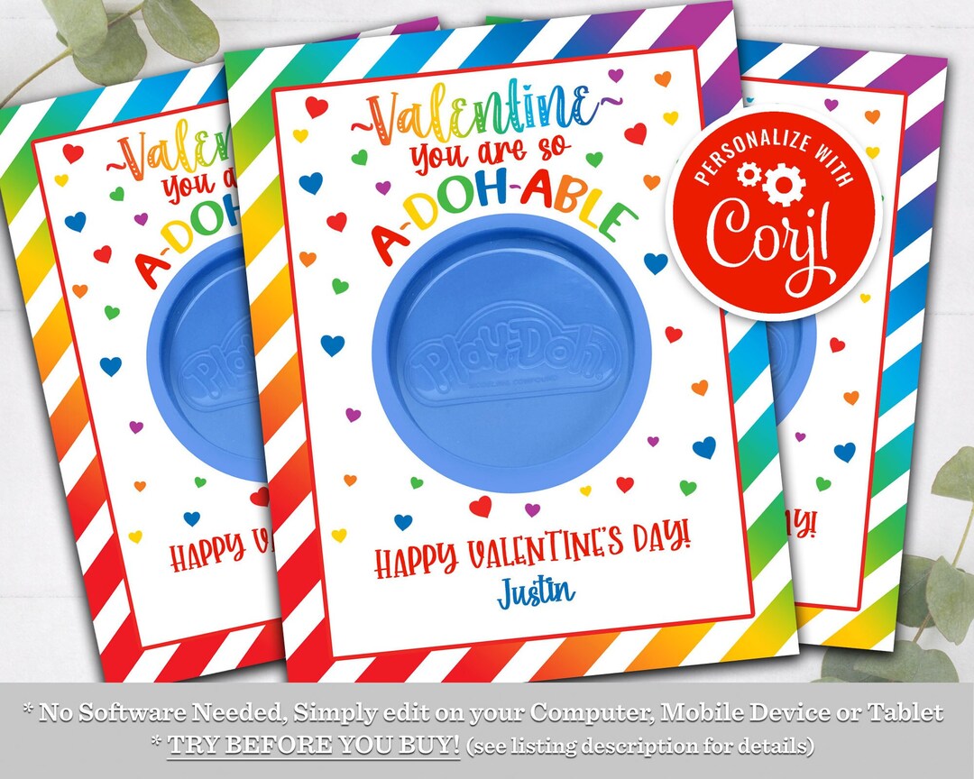 Editable Valentines Playdough Tag Play Dough A Doh-able Valentine's Day ...
