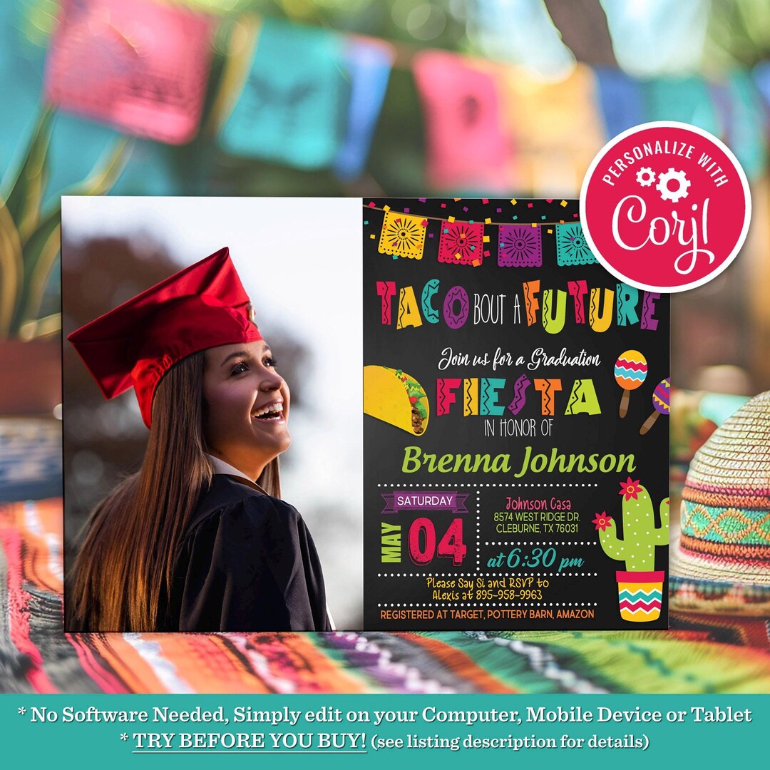 Fiesta Graduation Invitation: Taco Bout a Grad, Mexican Cactus Party ...