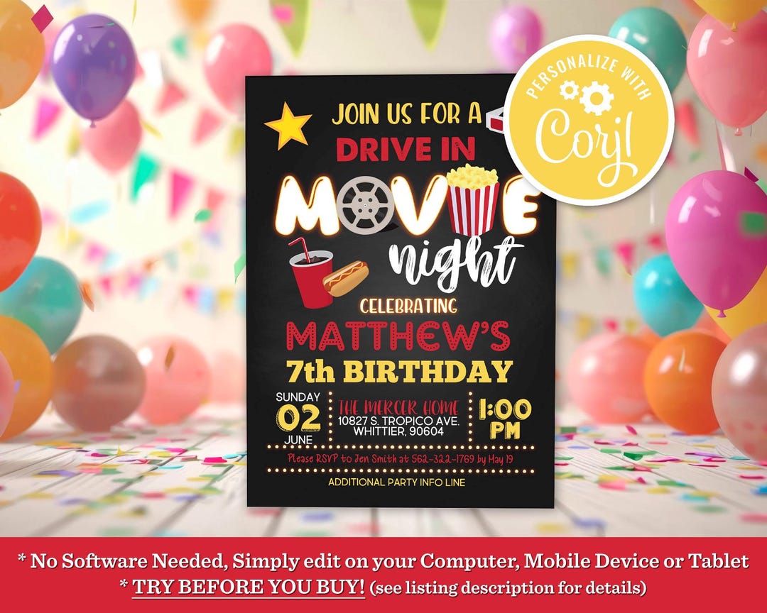 Drive-in Movie Night Invitation Template (digital Download) - Etsy