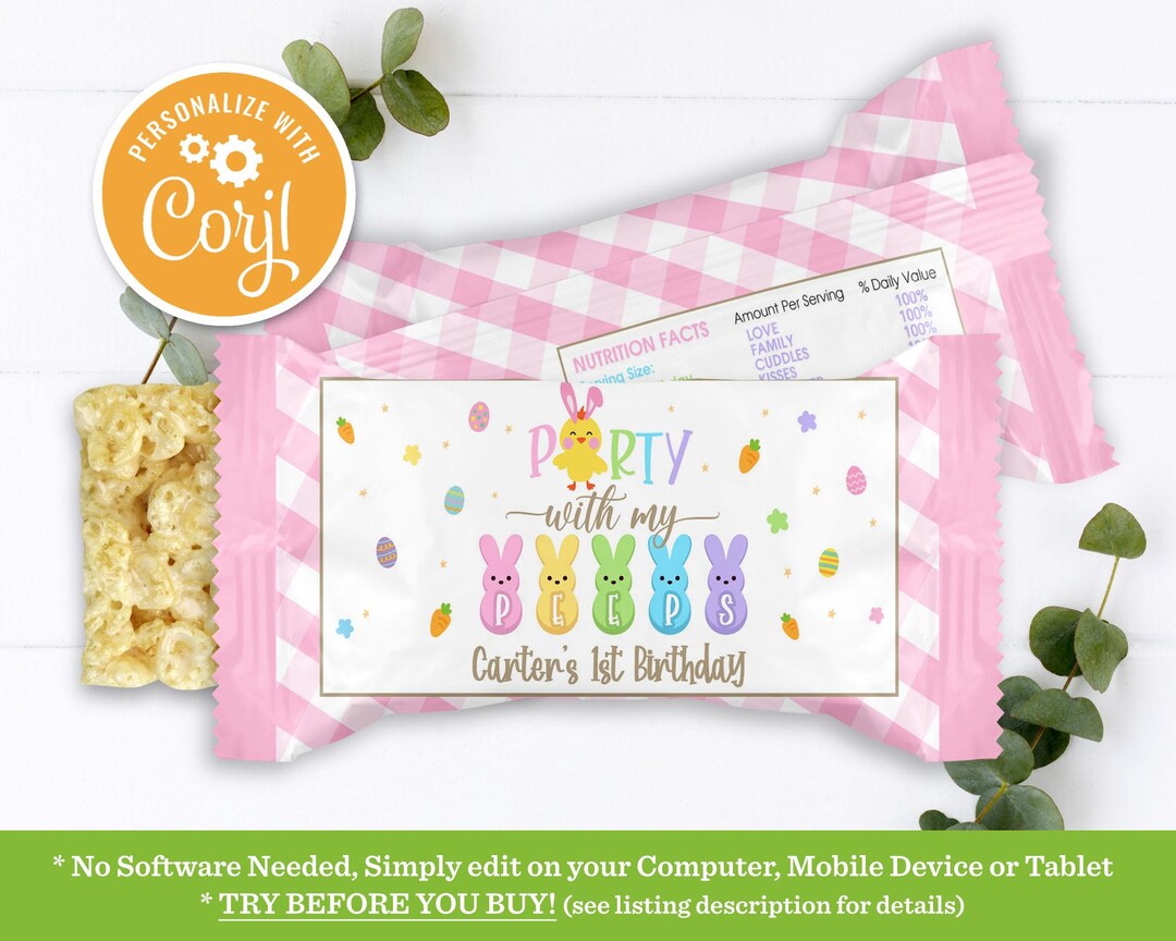 Easter Peeps Rice Krispie Treat Wrapper: Editable Birthday Party Label ...