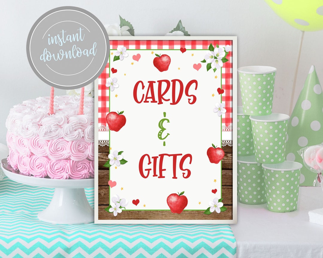 Apple Cards and Gifts Birthday Table Sign First Birthday Favor Party ...