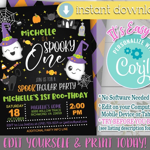 Editable Spooky One Birthday Invitation Halloween 1st - Etsy