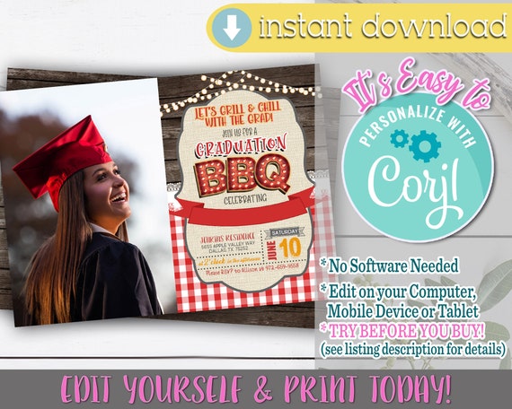 BBQ Graduation Party Invitation Graduation BBQ Invitation - Etsy