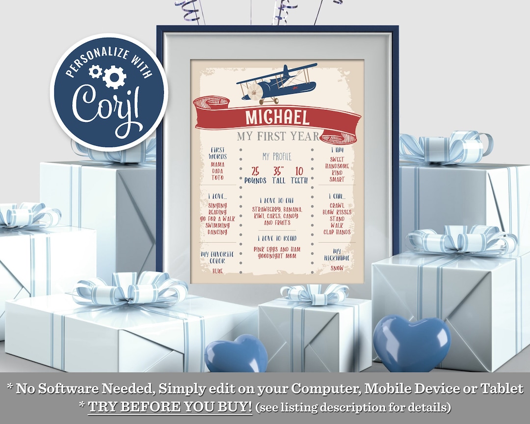 Airplane Milestone Sign, My First Year Sign, My First Year Poster, My ...