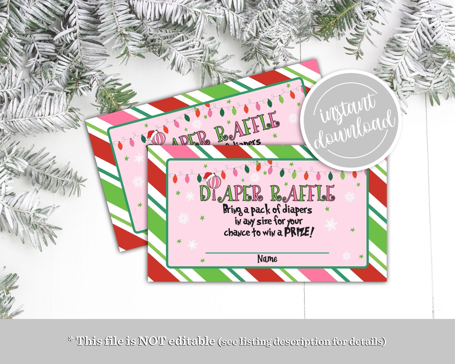 Christmas Baby Shower Diaper Raffle Cards, Printable Pink Girl Baby ...