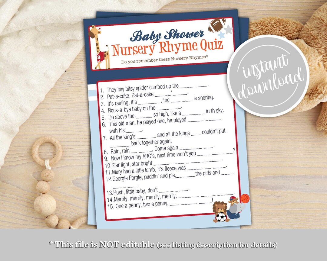 Sports Nursery Rhyme Baby Shower Quiz Game (instant Download) - Etsy