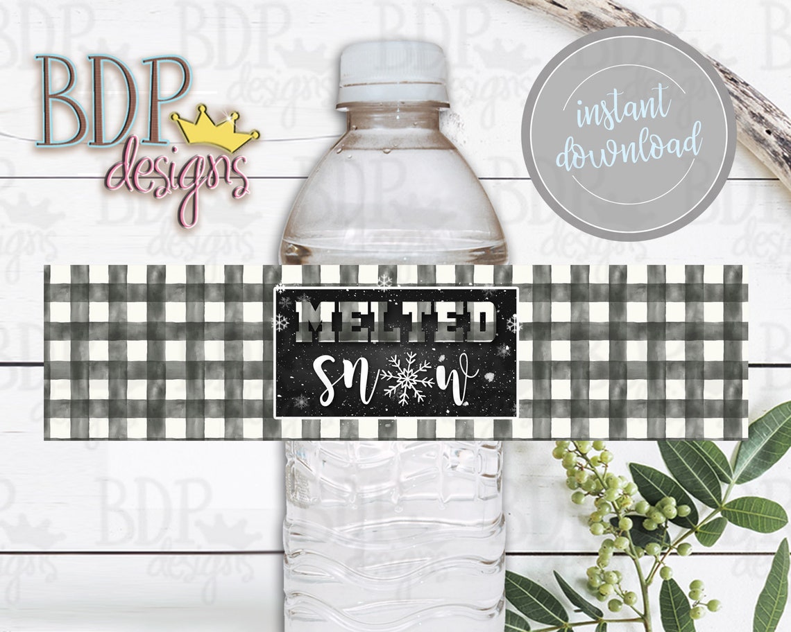 Melted Snow Water Bottle Label Melted Snow Labels Melted | Etsy