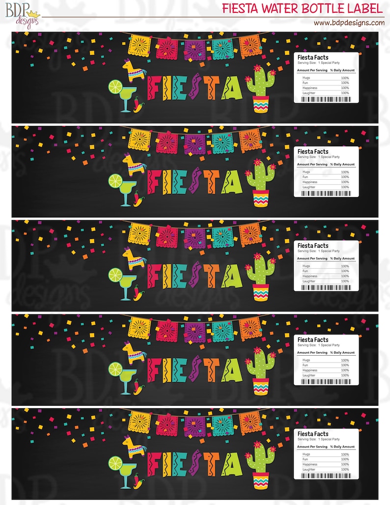 Fiesta Water Bottle Labels: Party Decorations (instant Download) - Etsy