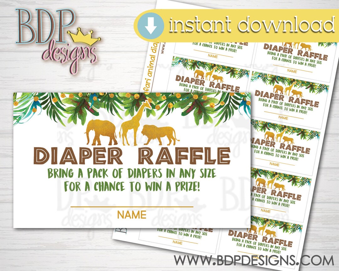 Gold Safari Animals Diaper Raffle, Gold Safari Animal Baby Shower, Gold ...