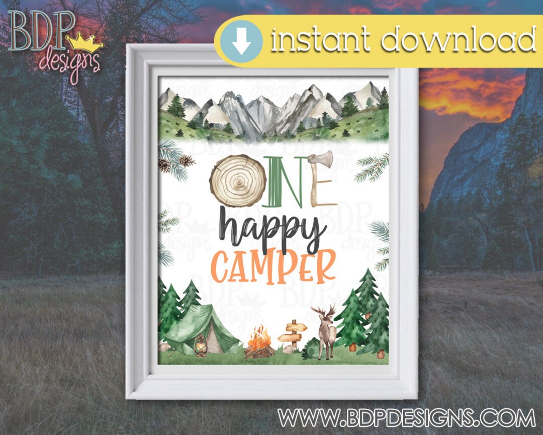One Happy Camper Sign, One Happy Camper First Birthday Decor, One Happy ...